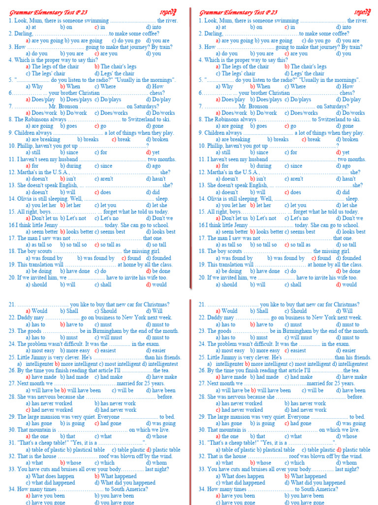 Grammar Elementary Test P 23 | PDF