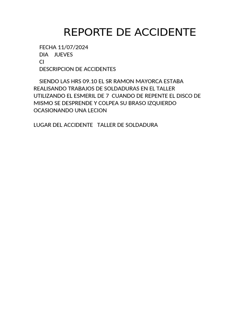 Reporte de Accidente | PDF