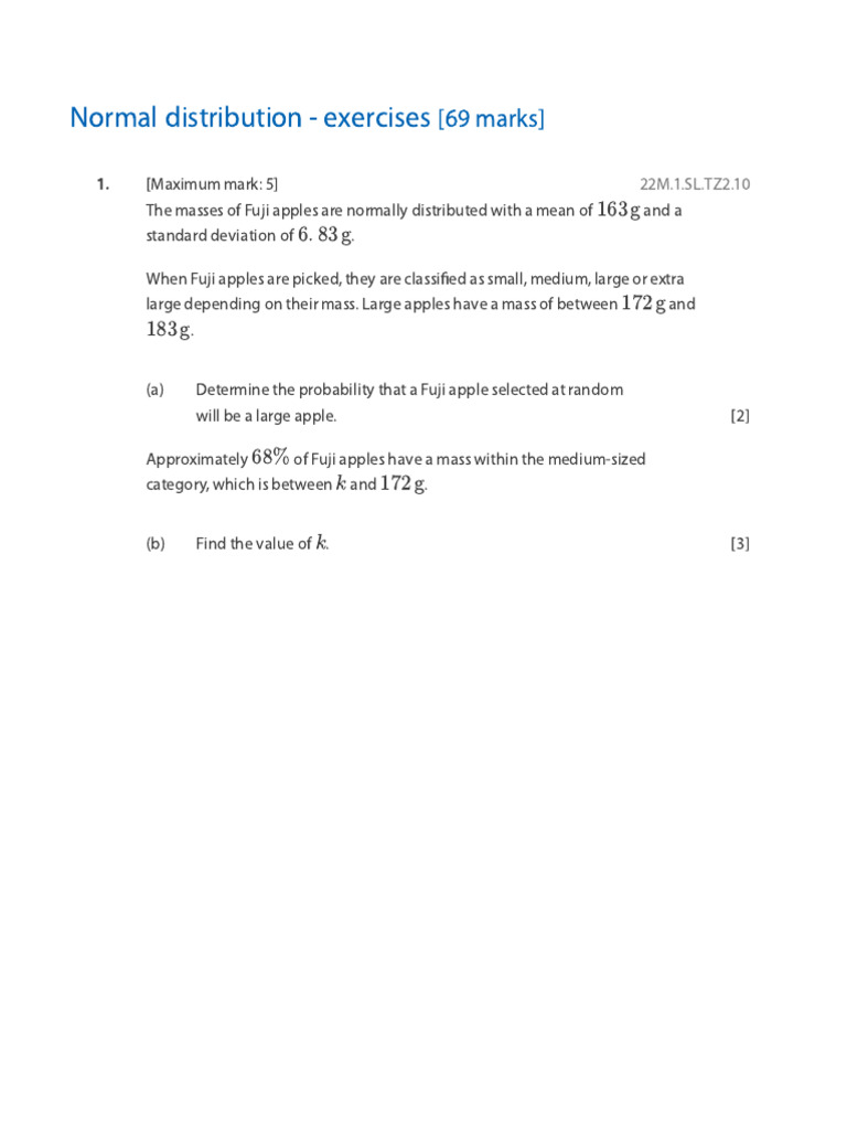 Normal Distribution - Exercises | PDF | Normal Distribution | Standard ...