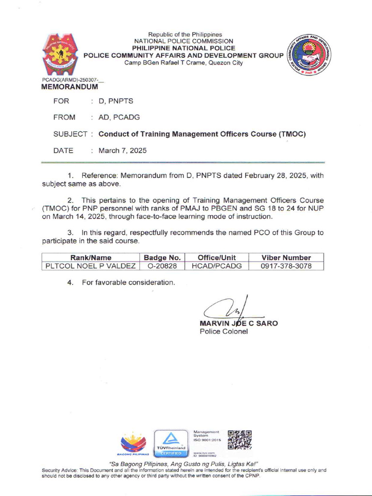 Conduct of Training Management Officers Course (TMOC) | PDF