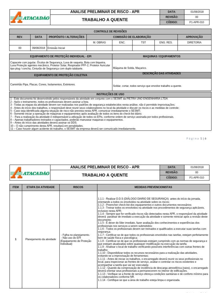 P1-APR-010 - Trabalho a Quente | PDF | Relâmpago