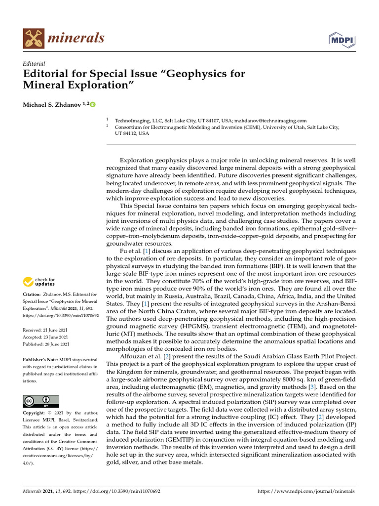 Minerals 11 00692 | PDF | Geophysics | Ore