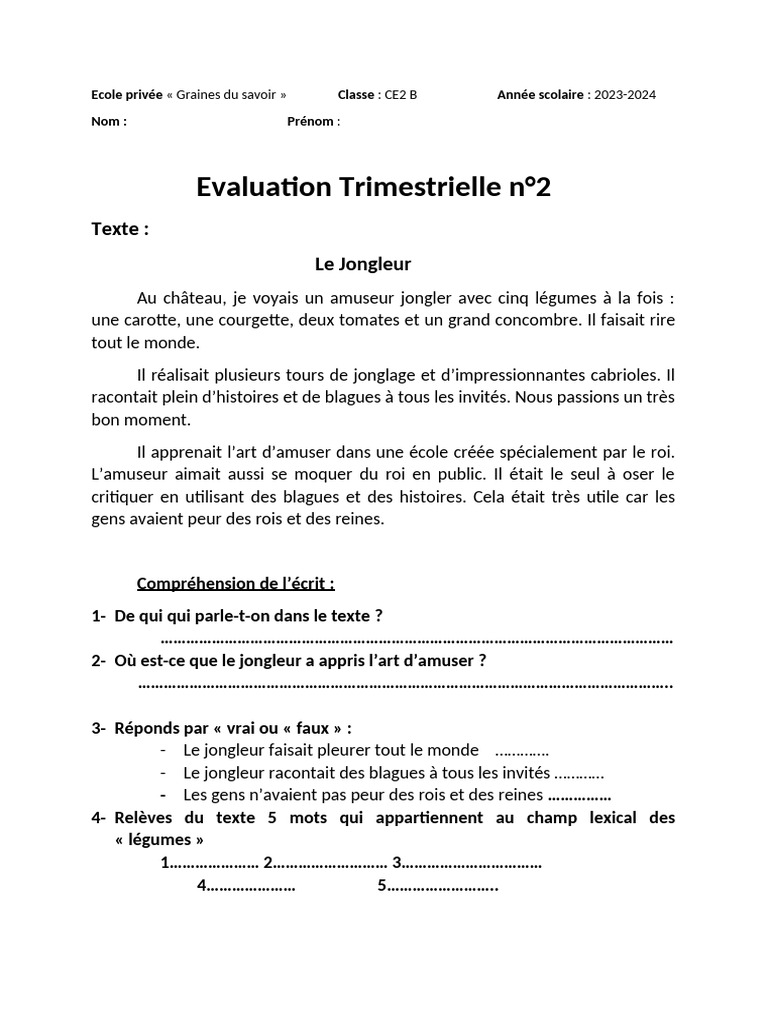 Devoir CE2 | PDF
