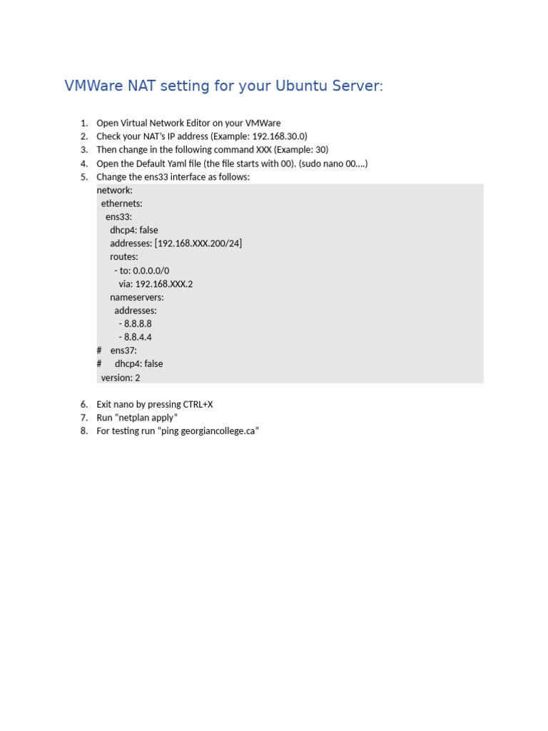 Configuring NAT on Ubuntu Server in VMWare | PDF