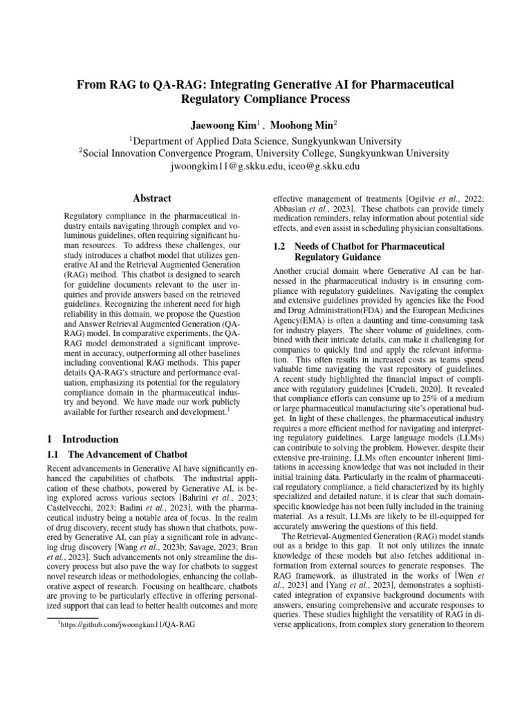 From RAG To QA-RAG - Integrating Generative AI For Pharmaceutical Regulatory Compliance Process ...