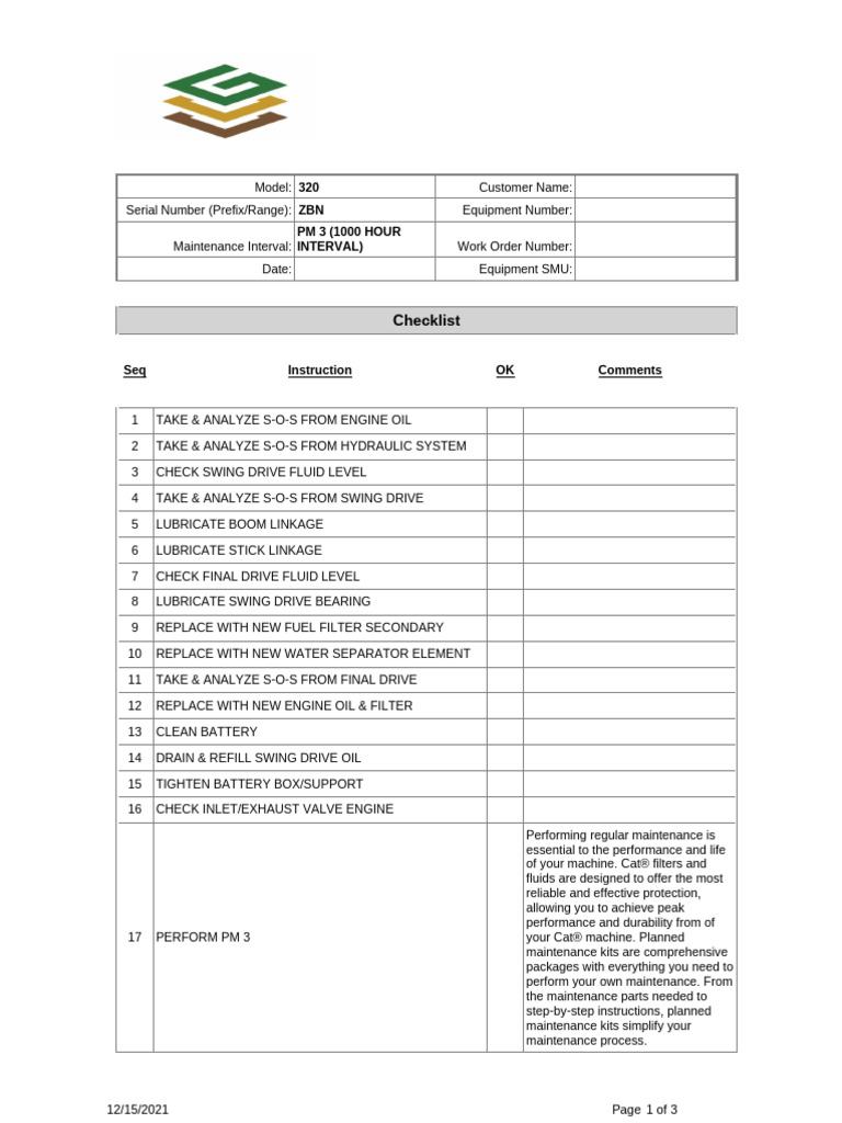 Checklist 03 320 ZBN00001 99999 PM - 3 - Metric | PDF | Motor Oil ...
