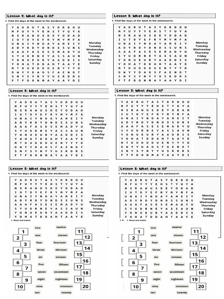Numbers 1 To 20 and Days of The Week | PDF