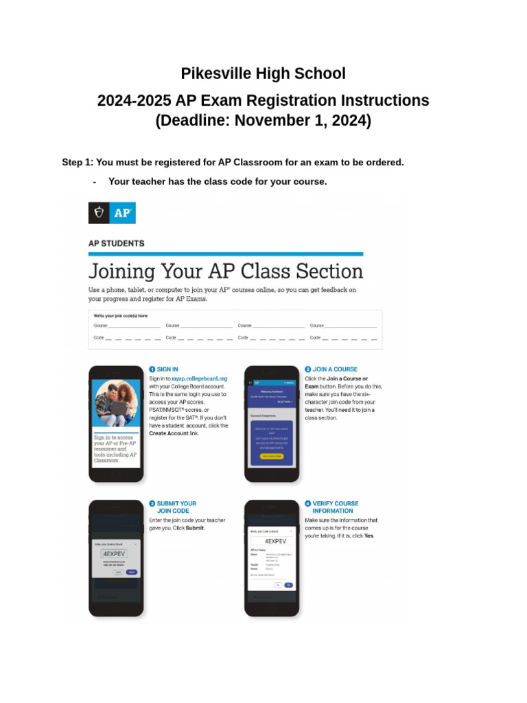 2024 - 2025 AP Exam Registration Information For Students and Parents | PDF