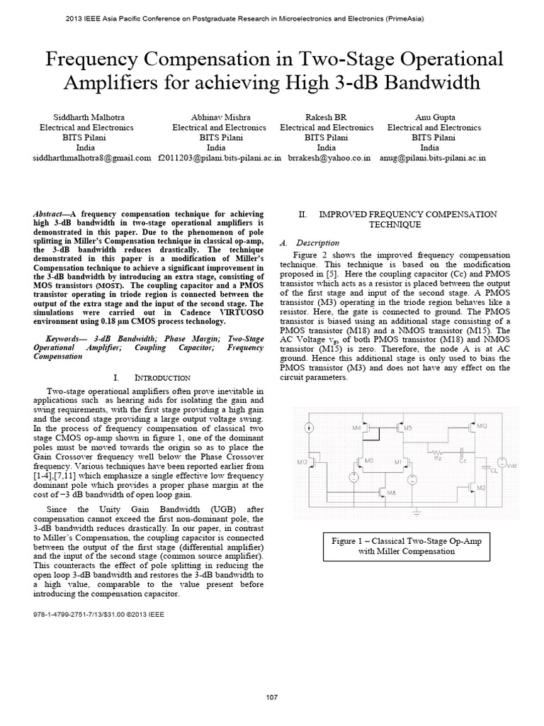 Frequency Compensation in Two-Stage Operational Amplifiers For ...