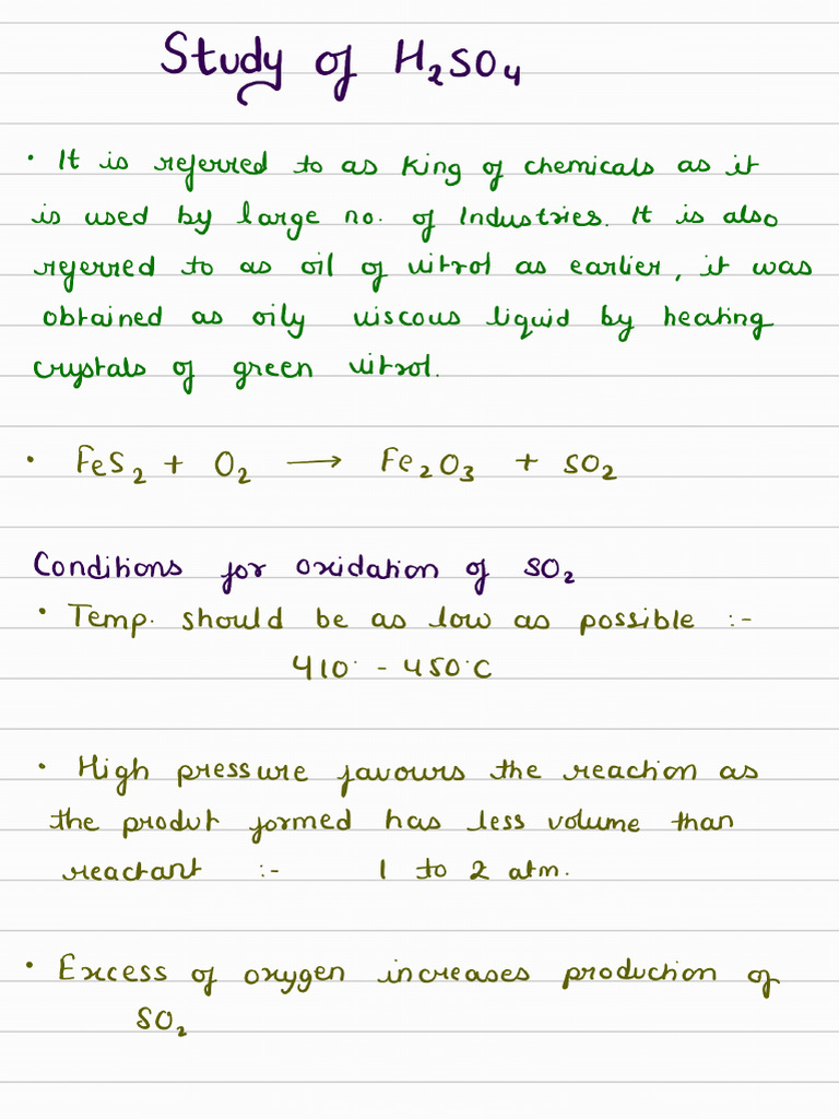 Chemistry Study of H2so4 Notes | PDF