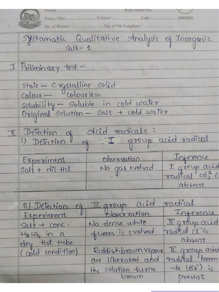 Chemistry Practical - Salt Analysis | PDF