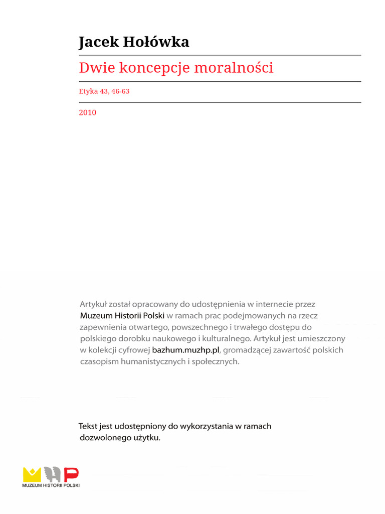 Dwie Koncepcje Moralności Hołówka | PDF