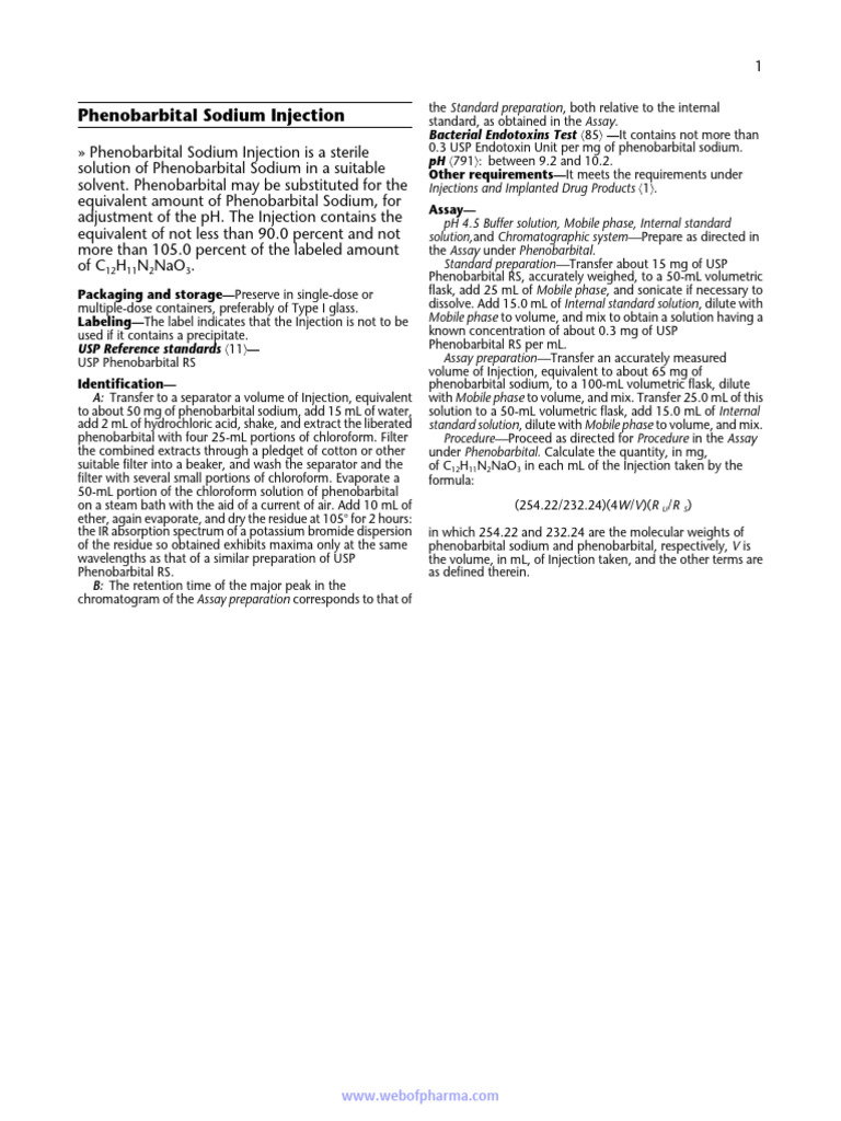 Phenobarbital Sodium Injection Monograph | PDF | Sodium | Volume