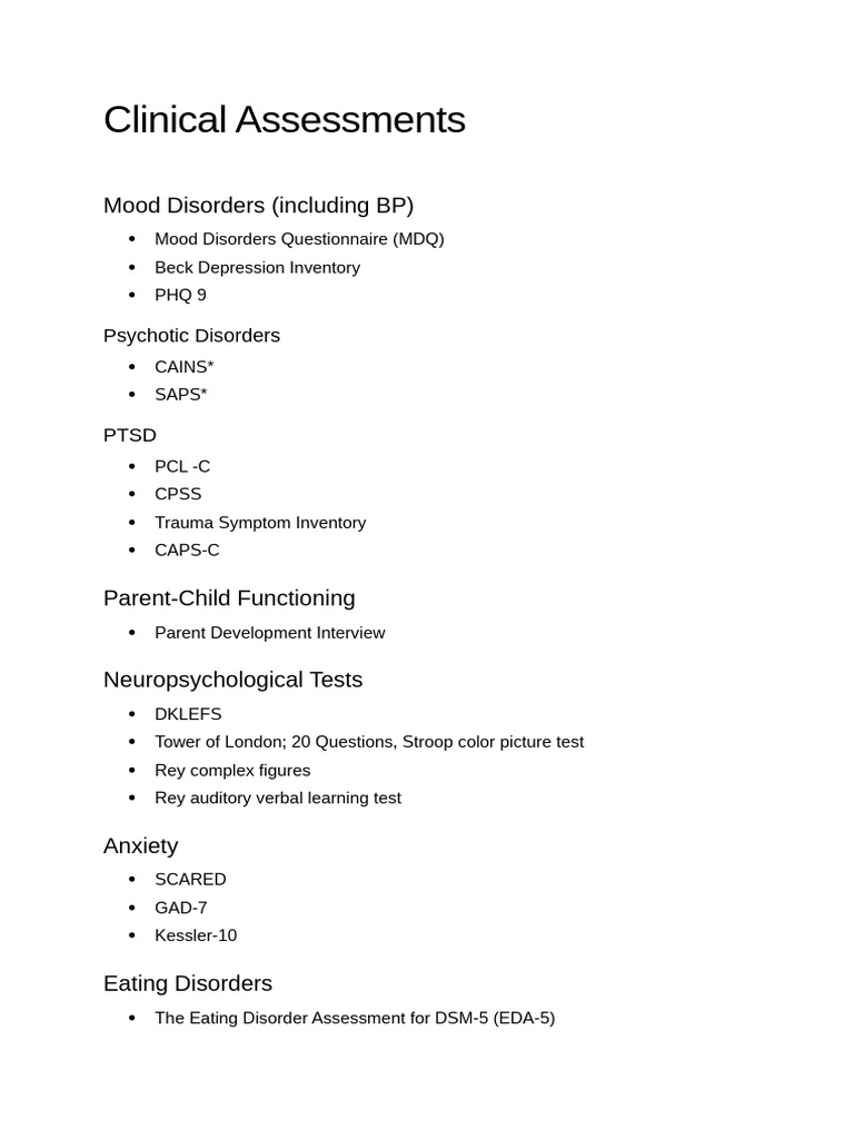 Comprehensive Clinical Assessment Tools | PDF