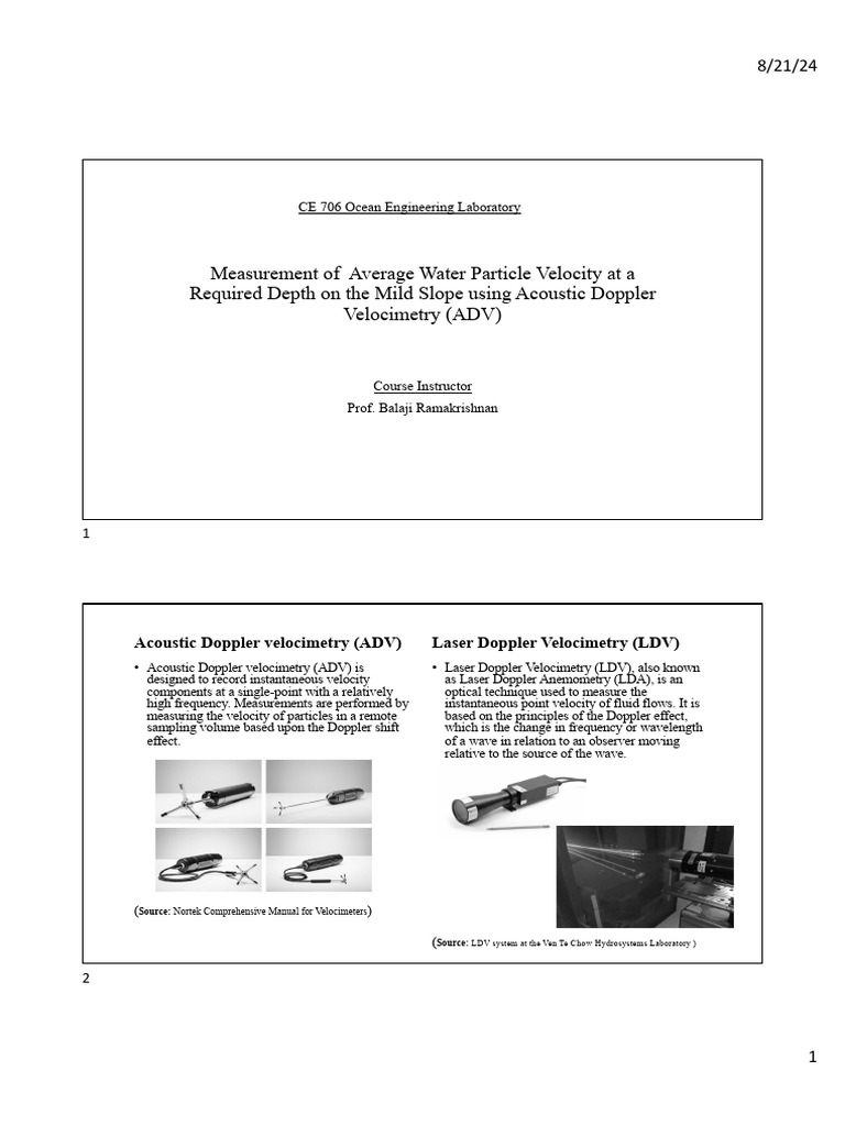CE 706 Ocean Engineering Laboratory - ADV-1 | PDF | Doppler Effect | Waves