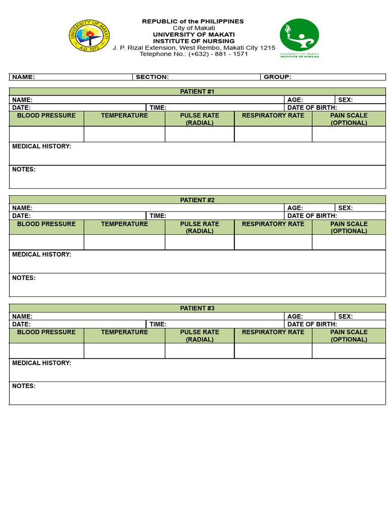 Vital Sign Template Portrait 1 | PDF | Health Sciences | Physiology