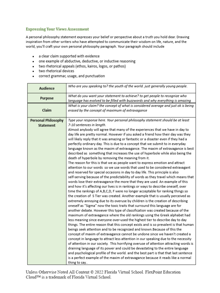 Expressing Your Views Assess Rubric | PDF | Reason | Logos