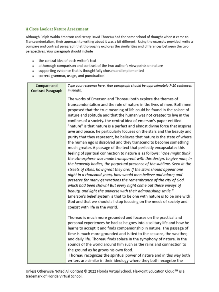 Close Look Nature Assess Rubric | PDF | Transcendentalism | Ralph Waldo ...