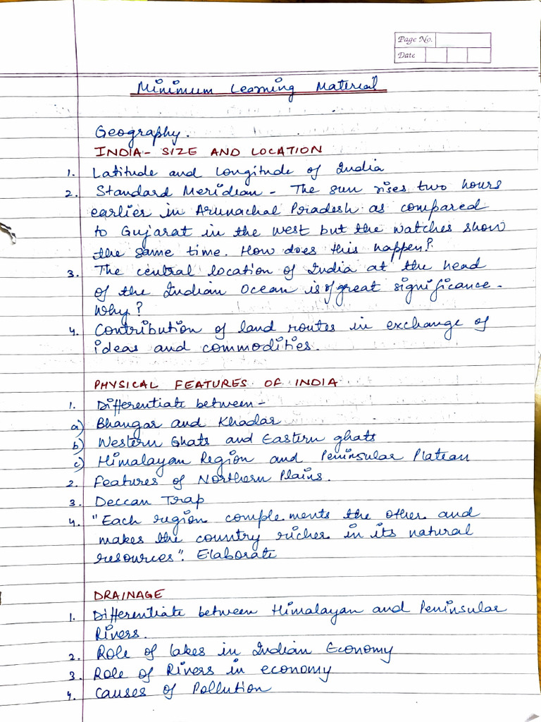 Minimum Learning Topics Class-9 2024-2025 | PDF