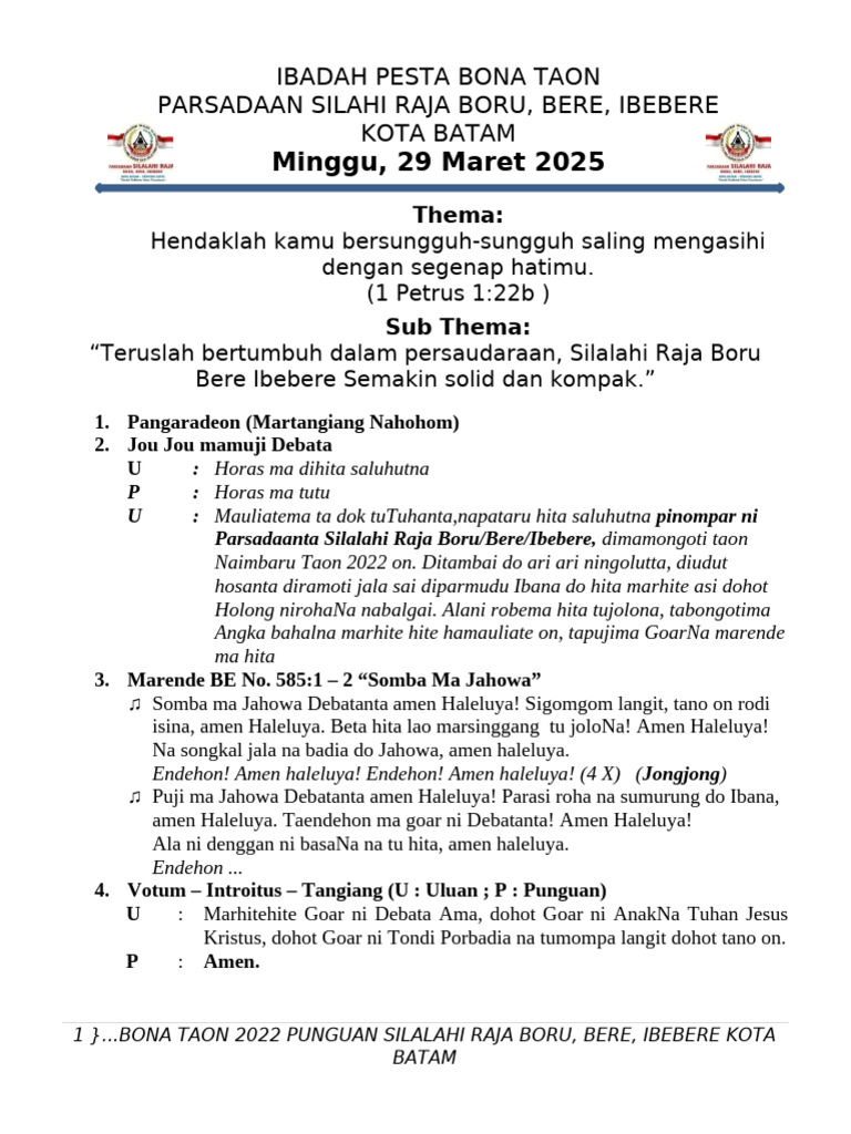 Bona Taon Parsadaan Silalahi Raja Batam 2025 | PDF