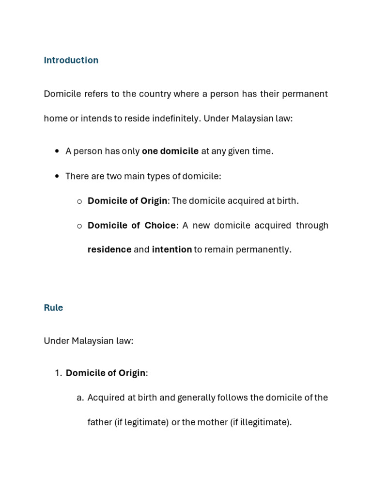 Types of Domicile in Malaysia | PDF