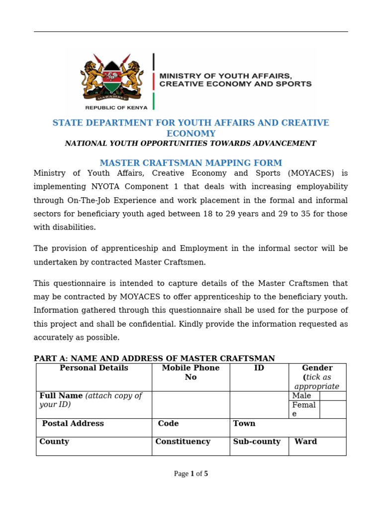 Master Craftsman Apprenticeship Form | PDF | Apprenticeship