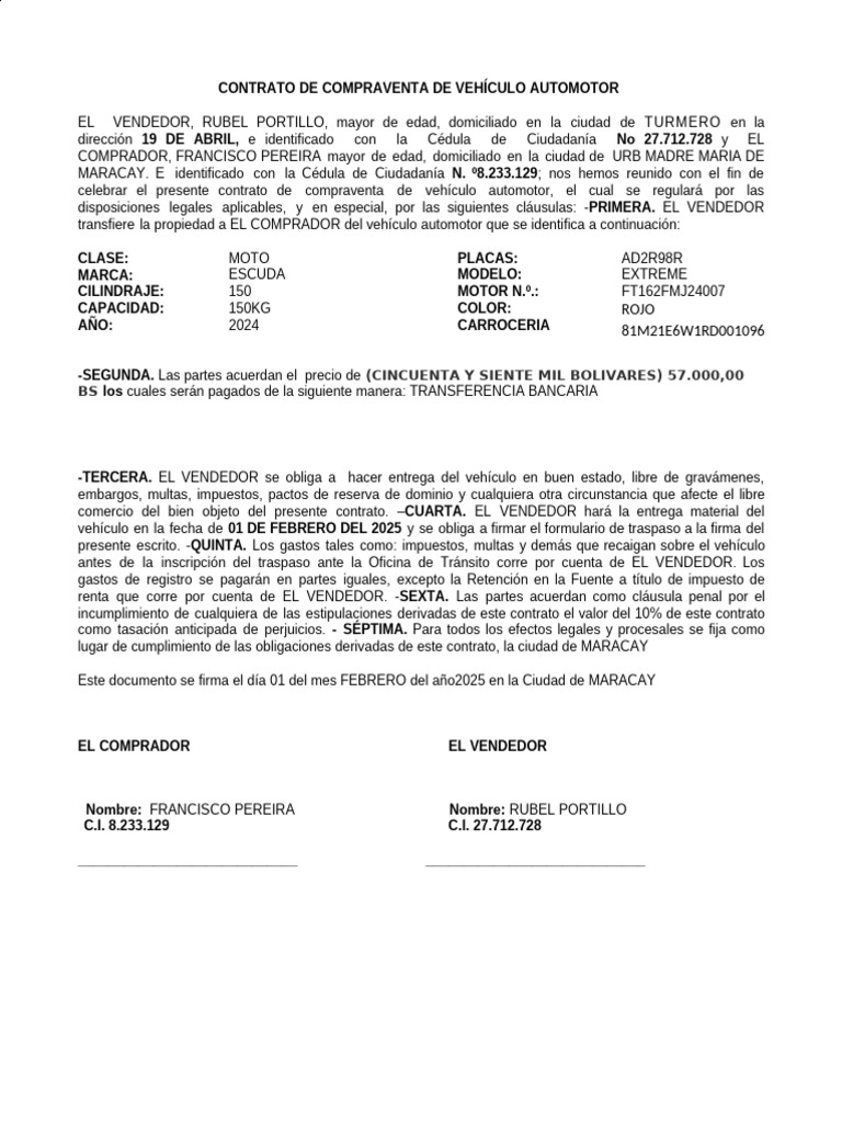 COMPRA-VENTA VEHICULO | PDF