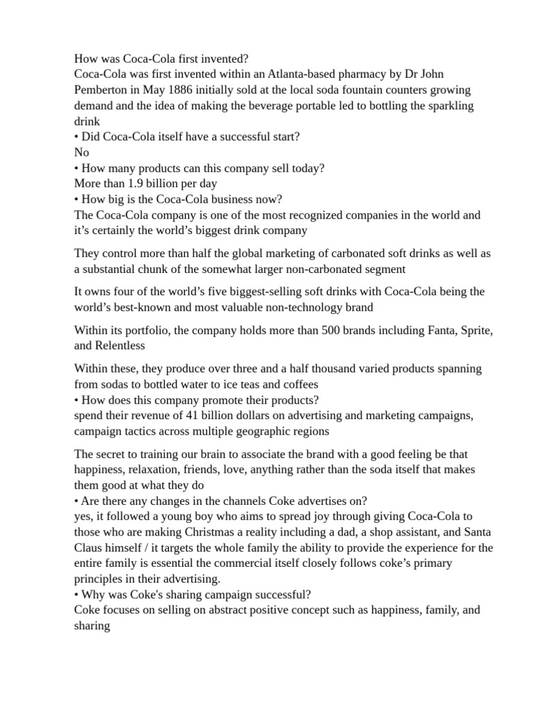 The Secret Behind Coca Cola Marketing Strategy Pdf Coca Cola The