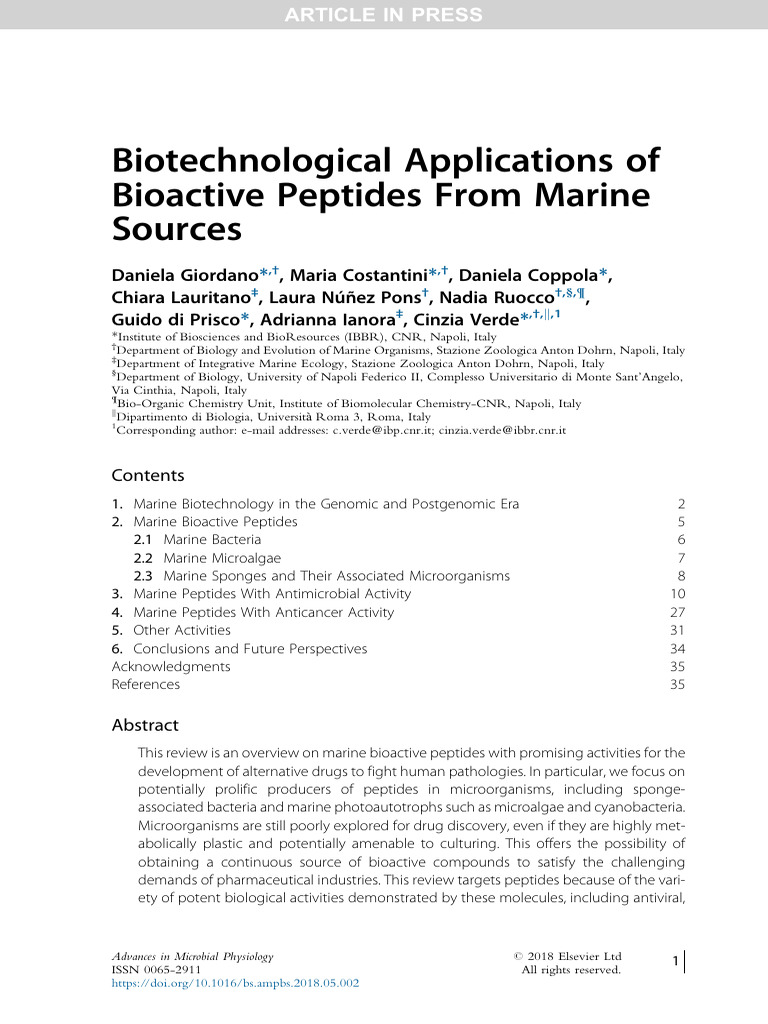 Biotechnological Applications of Bioactive Peptides From Marine Sources ...