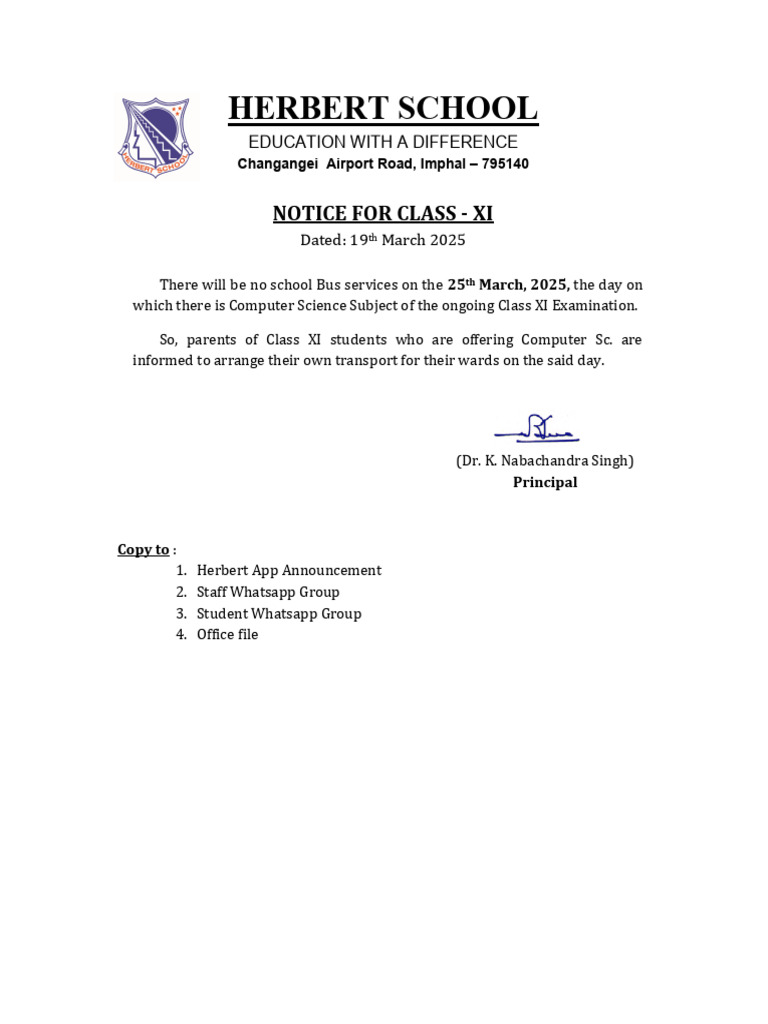 Class XI Exam Transport Notice | PDF