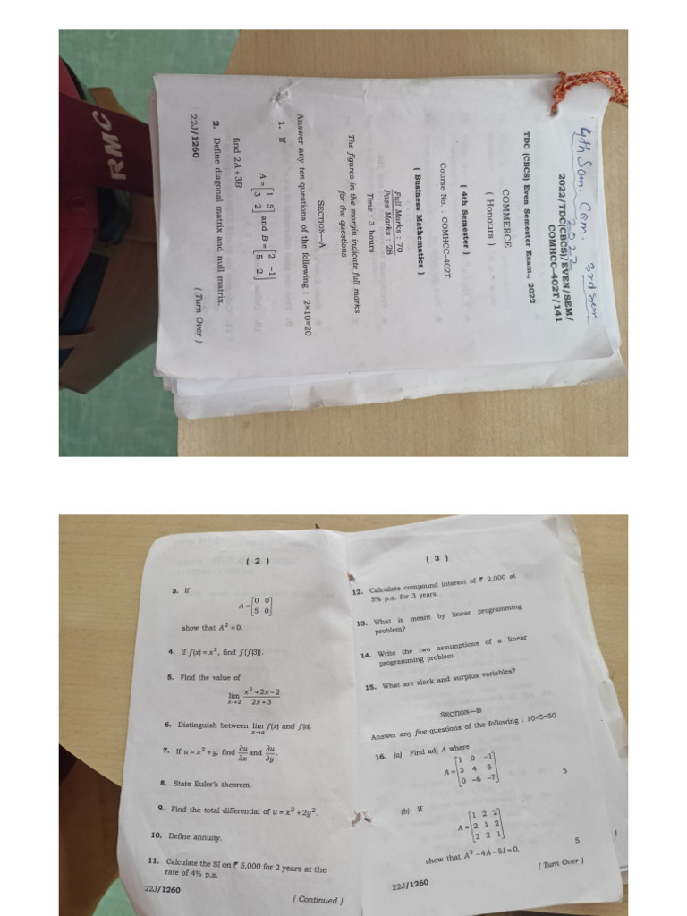 BM Questions Paper 22 | PDF