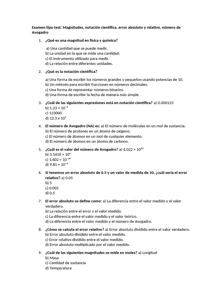 Ejemplo Examen Tipo Test TEMA 4 OBL | PDF | Concentración | Mole (Unidad)
