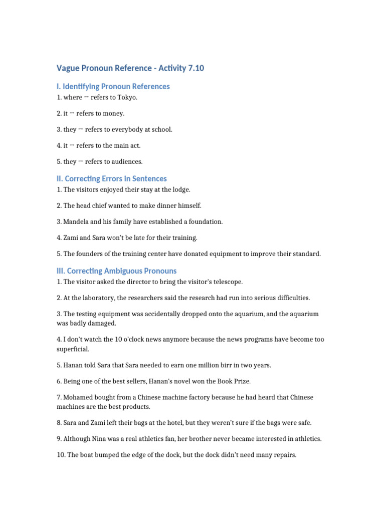 Understanding Vague Pronoun References | PDF