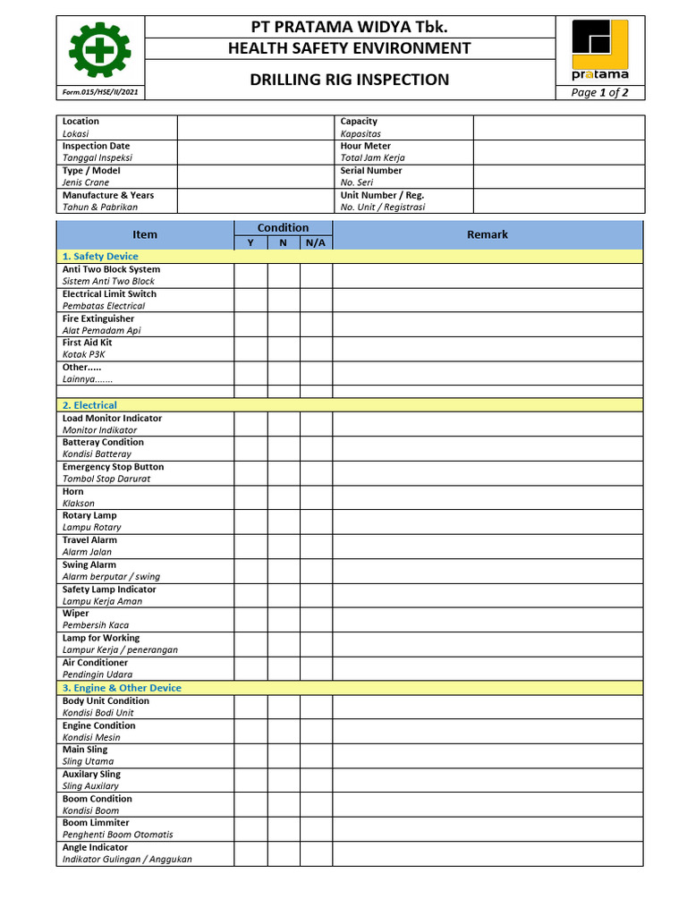 Form15-HSE-II-2021 Inspection Drilling Rig | PDF | Equipment | Mechanical Engineering
