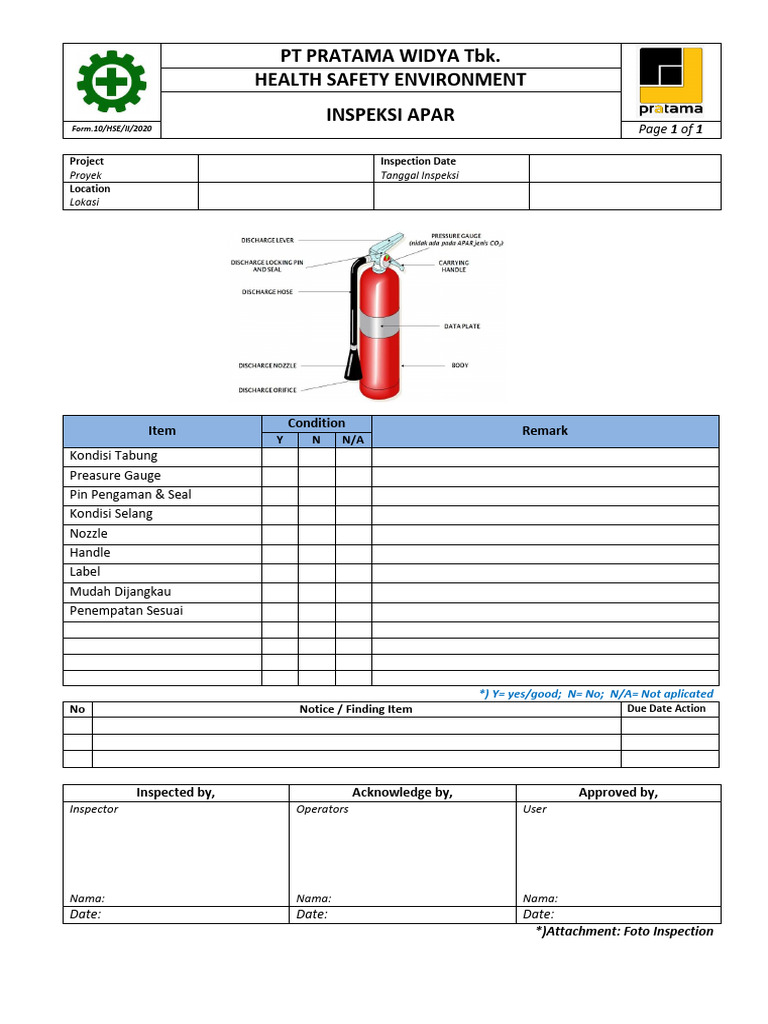Form10-HSE-II-2020 Inspeksi APAR | PDF
