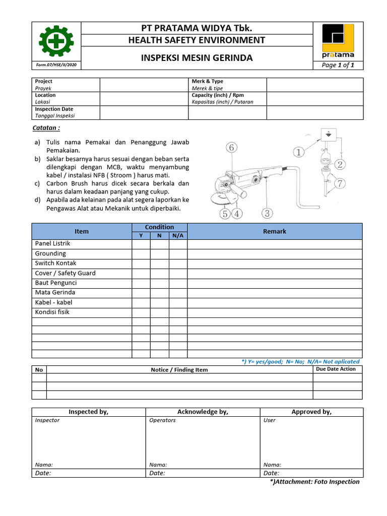 Form07-HSE-II-2020 Inspeksi Mesin Gerinda | PDF