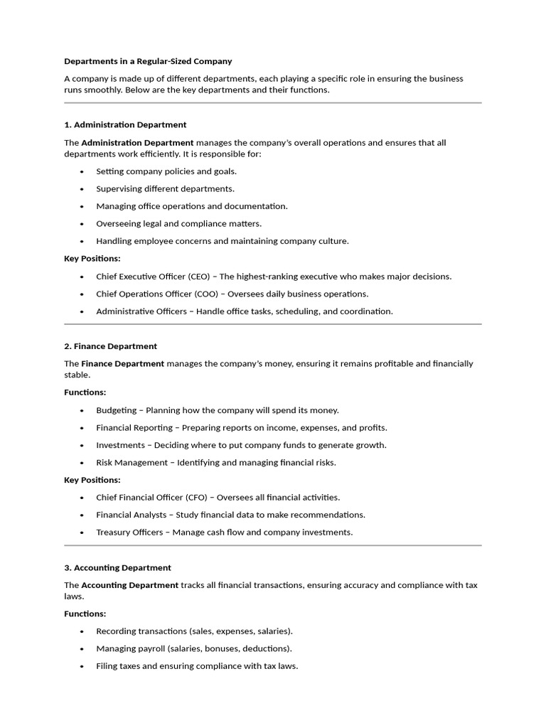 Key Departments in a Company Overview | PDF | Sales | Marketing