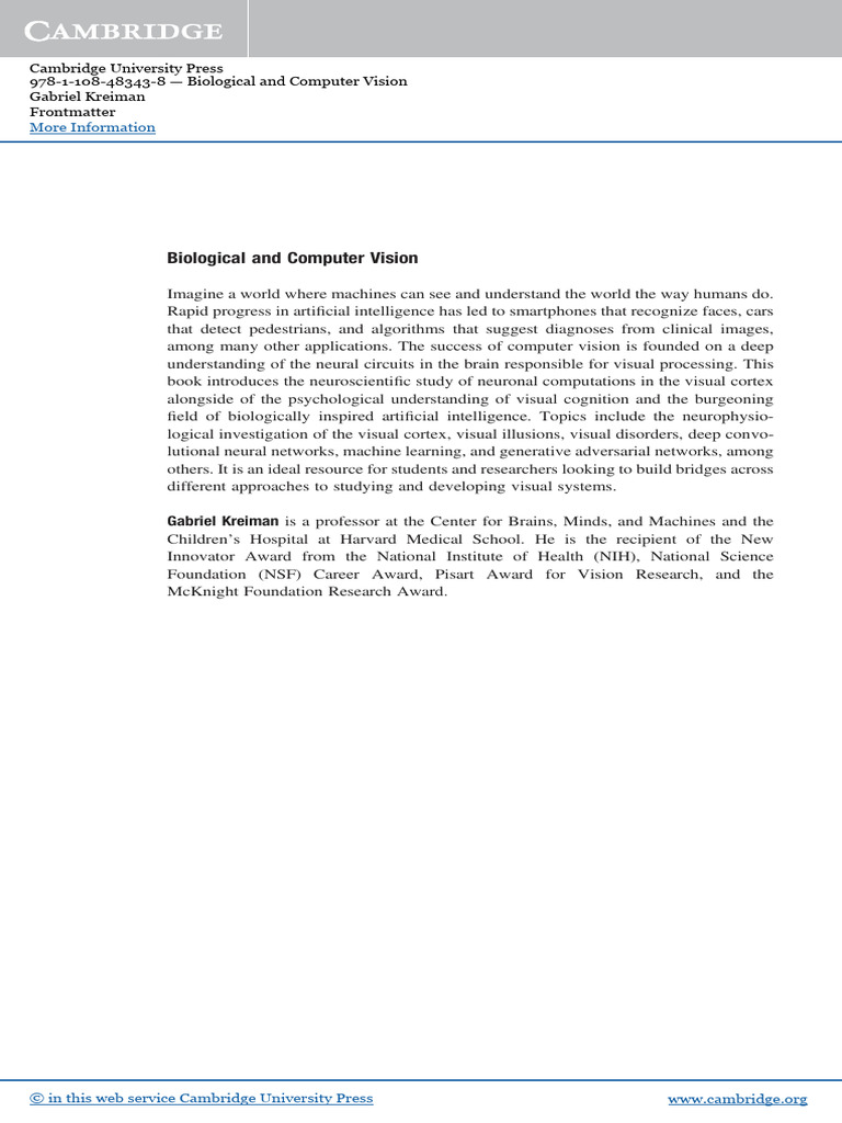 Kreiman, G. (2021). Biological and computer vision. Cambridge University Press. | PDF | Visual ...