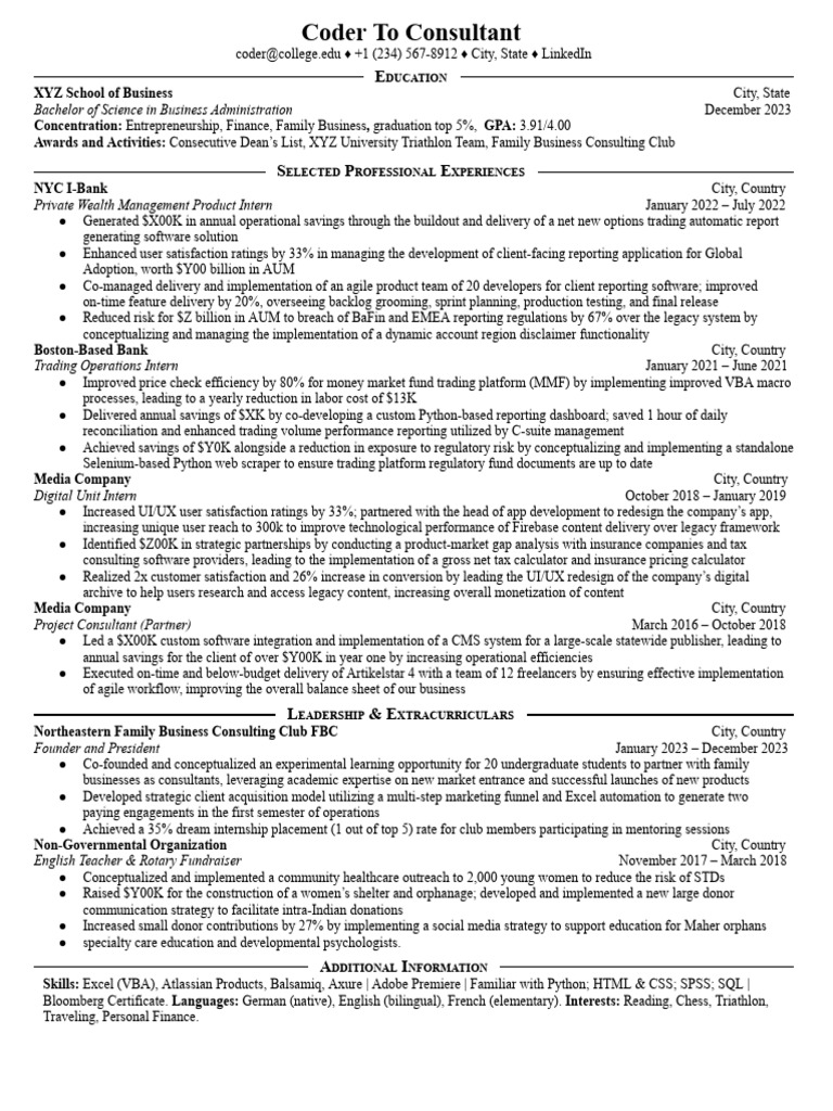 Deloitte Resume Example - Master's | PDF | Business