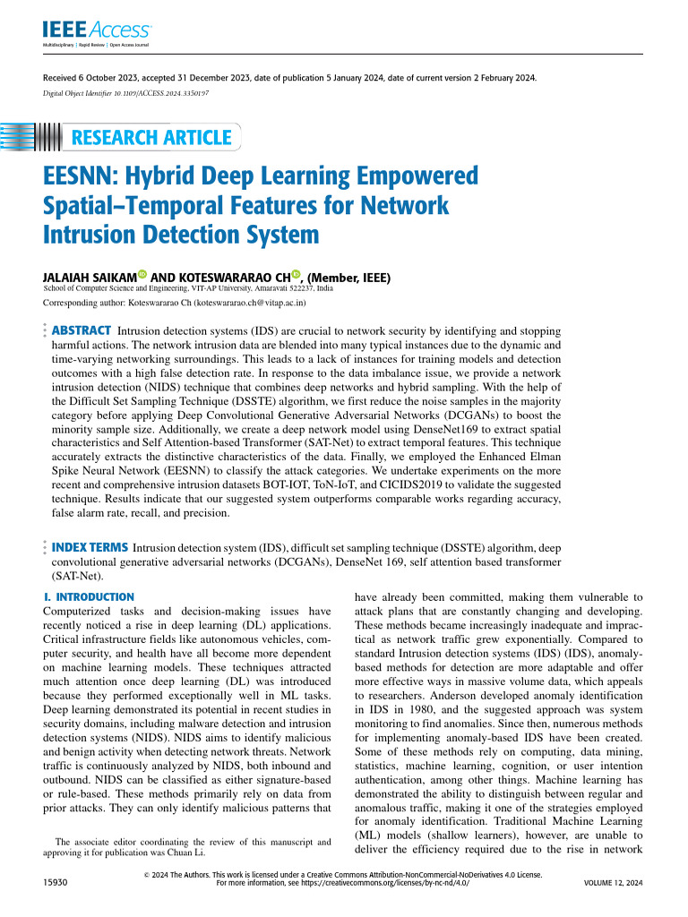 EESNN Hybrid Deep Learning Empowered SpatialTemporal Features For Network Intrusion Detection ...