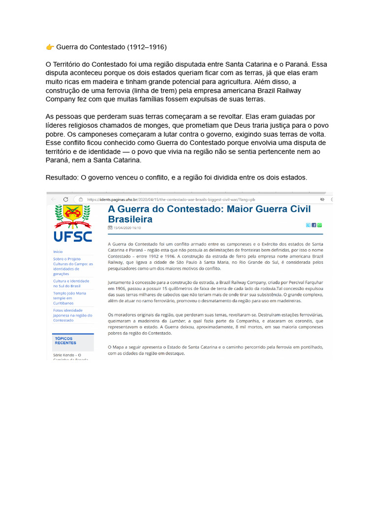 ? Guerra do Contestado (1912–1916) | PDF