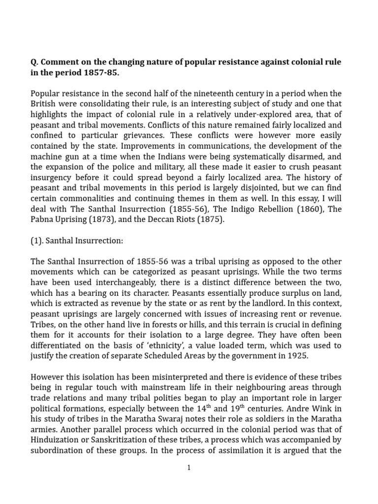 Changing nature of popular resistance against colonial rule in India ...