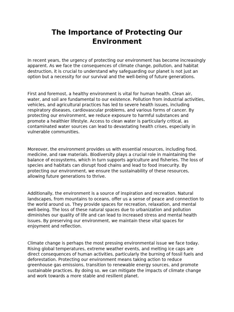 Protecting Our Environment: A Necessity | PDF | Climate Change ...