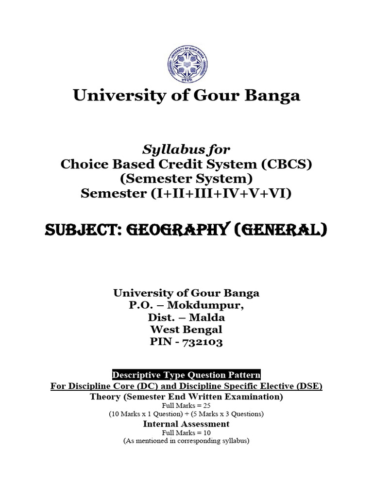Geography Syllabus for CBCS Program | PDF | Course Credit | Geography