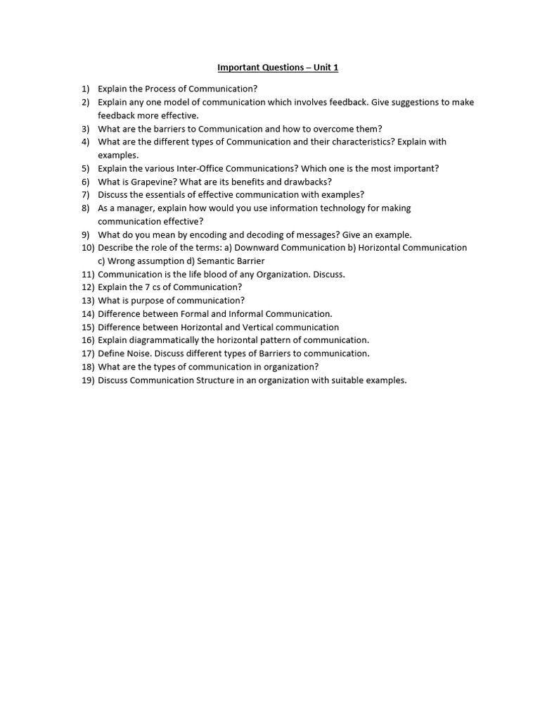 BC - Unitwise Imp Questions | PDF | Communication | Human Communication