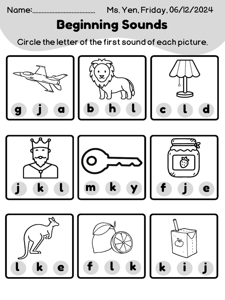 Beginning Sounds Activity Worksheet | PDF