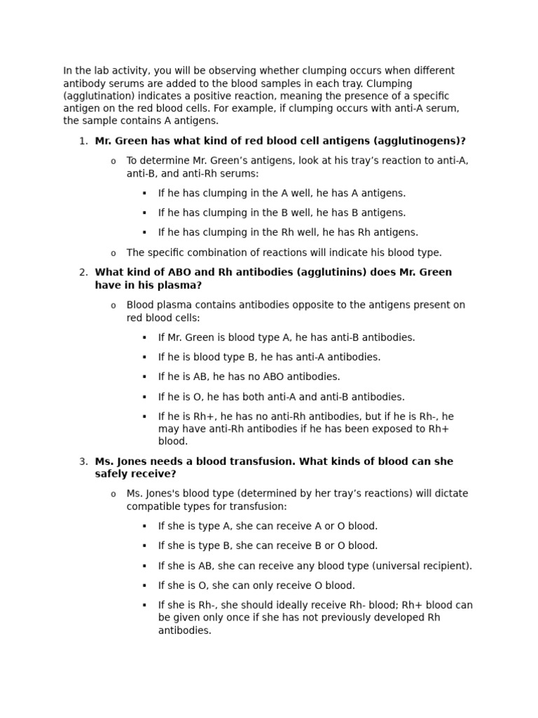 Bio 123 blood typing lab activity | PDF | Blood Type | Clinical Medicine