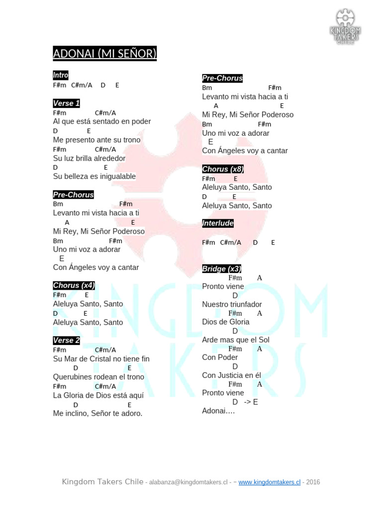 Letra de "Adonai" - Alabanza Cristiana | PDF