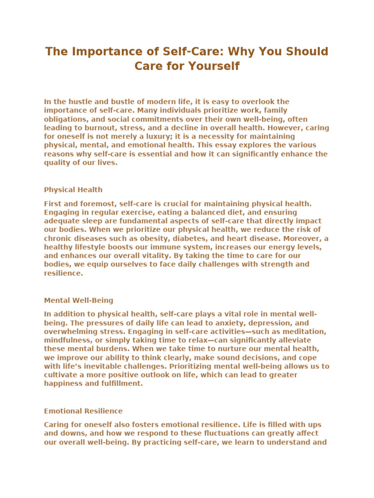 The Essential Benefits of Self-Care | PDF | Mental Health ...