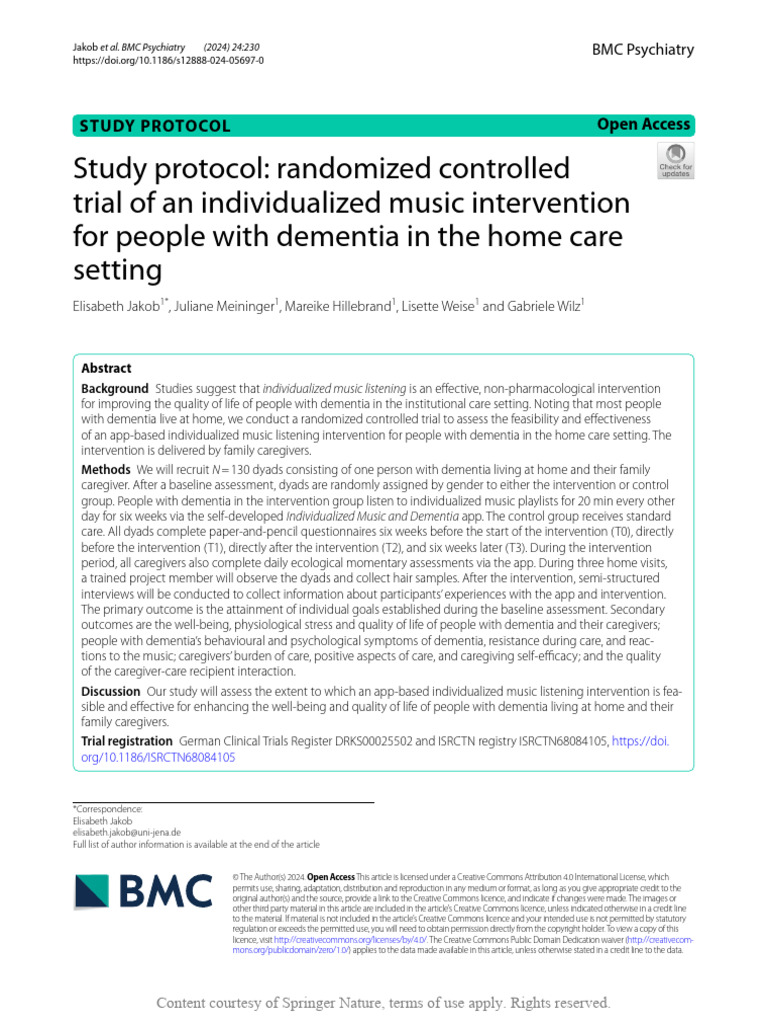 Study Protocol Randomized Controlled Trial of An I | PDF | Dementia ...